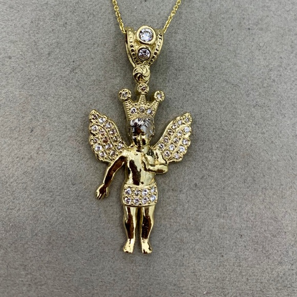 Jewelry | 1k Solid Yellow Gold Baby Angel Diamond Pendant | Poshmark